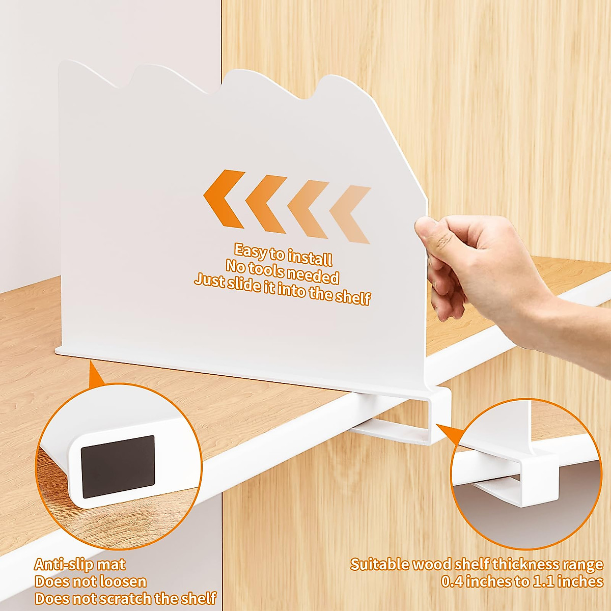 Yieach Acrylic Shelf Dividers for Closet Organization 6PCS,9.3" Tall White Shelf Divider Fits Shelves of 0.4-1 Inch, Closet Organizers and Storage,Shelf Divider for Wooden Shelving, Closet Organizer