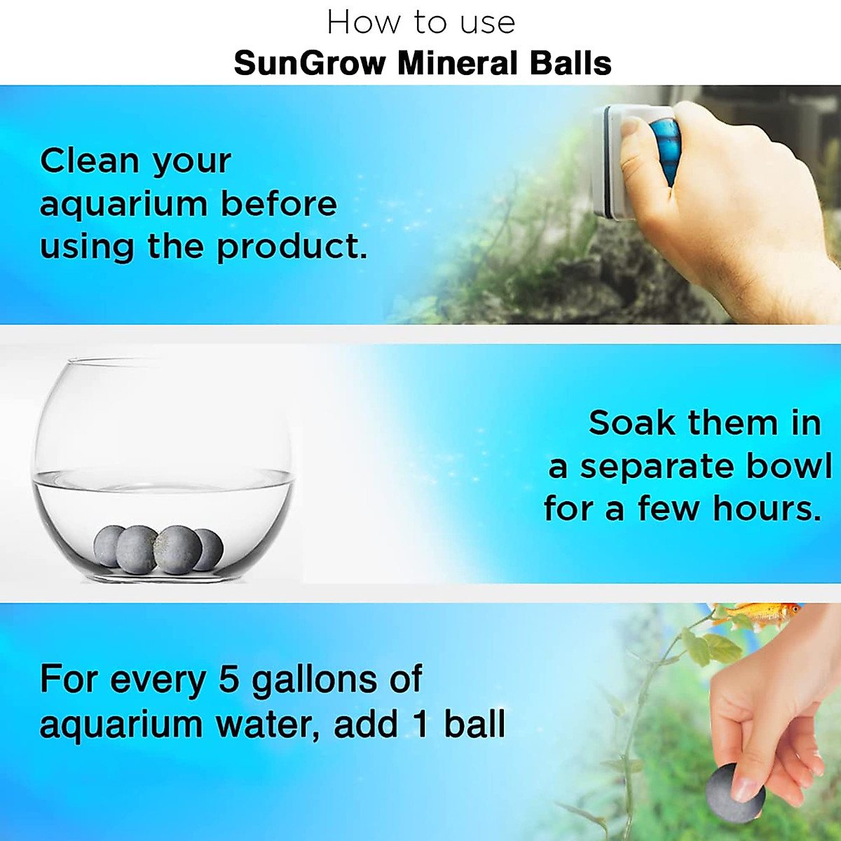SunGrow Calcium-Rich Balls for Betta, Water Conditioner with Over 30 Beneficial Elements, Freshwater Fish Tank Decorations, 10 Pcs per Pack