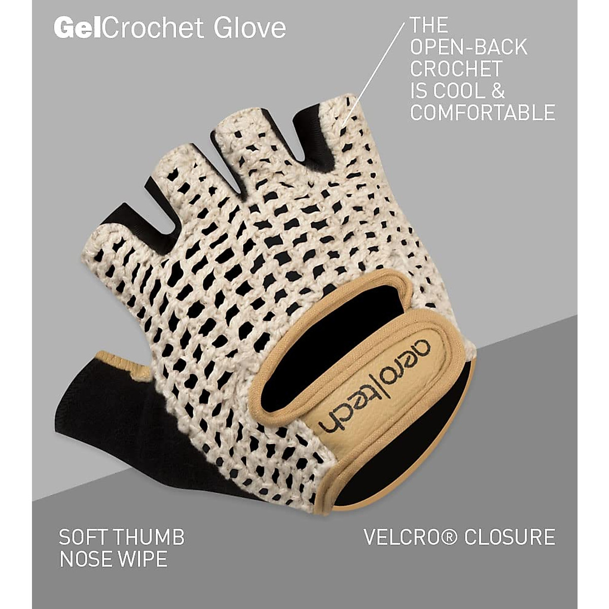 AERO|TECH|DESIGNS | Crochet Cycling Gloves | Extra Thick Gel Padded Palms | Medium | Black