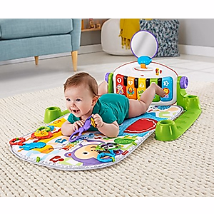 Fisher-Price Baby Playmat Deluxe Kick & Play Piano Gym & Maracas With Smart Stages Learning Content, 5 Linkable Toys & 2 Soft Rattles [Amazon Exclusive]