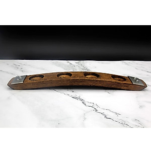 Barrel-Art Barrel Stave Premium 4 Glencarin Glass Whiskey Flight Serving Tray No Glasses Included, Dark Walnut