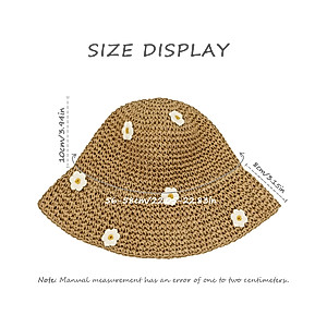 Women Straw Sun Hat Foldable Beach Hat Wide Brim Floppy Bucket Hat with Small Flower (Khaki-White Flower)