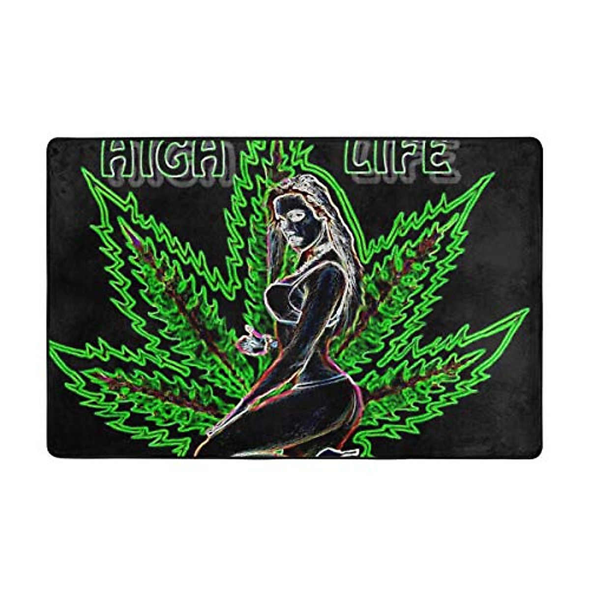 NiYoung Bedroom Livingroom Sitting-Room King Size Kitchen Rugs Home Decor - Beauty Psychedelic Marijuana Leaf Weed Black Doormat Floor Mat Fast Dry Toilet Bath Rug Exercise Mat Throw Rugs Runner