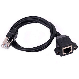 Yeworth Ethernet Extension Cable, [2 Pack] 0.6m RJ45 Male to Female LAN Ethernet Network Cat6 Cat5e Cat5 Panel Mount Cable RJ45 Extension Extender Cord for Switches, Routers (Black)