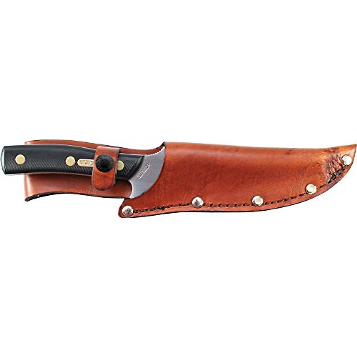 Old Timer 15OTCP Deerslayer 10.5in High Carbon S.S. Full Tang Fixed Blade Knife with 5.6in Clip Point Blade, Sawcut Handle, and Leather Belt Sheath for Hunting, Camping, Skinning, EDC, and Outdoor