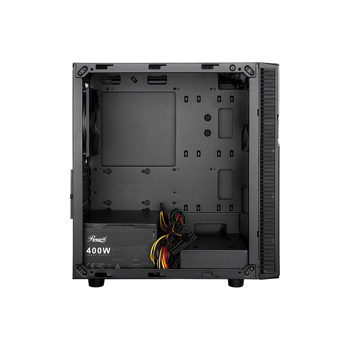 Rosewill FBM-X2-400 Micro ATX Mini Tower Computer Case with 400W PSU Included, Sleek and Simple Quiet Style Gaming Desktop PC, 240mm AIO Support, Top I/O USB 3.0
