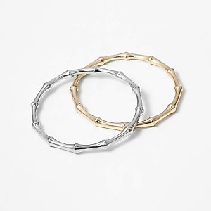 Kercisbeauty 2pcs Bamboo Bangle Cuff Bracelets for Women Chunky Chain Bracelet with Coin Charm Punk Party Bracelet Set (Gold)