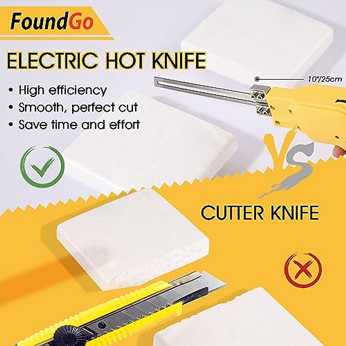 FoundGo 250W Electric Hot Knife Foam Cutter Styrofoam Cutting Tool Hot Wire Foam Cutter for EPS, XPS, Polyethylene with Storage Case& 6"/8"/10" Blades