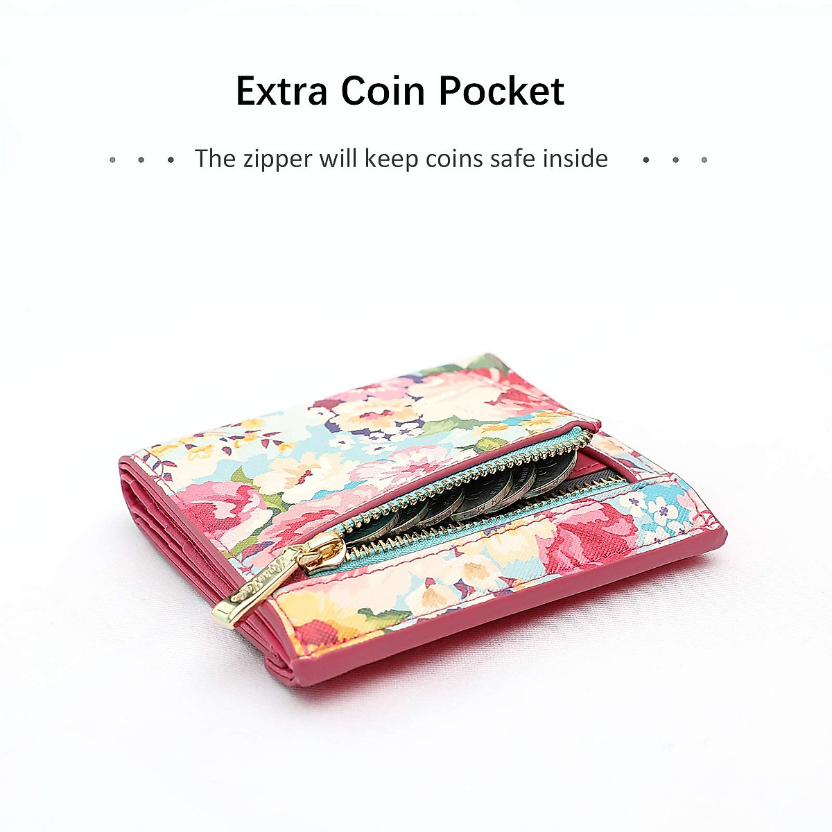 Rose Lake Wallet for Women (5 Pack) RFID Blocking Credit Card Holder Zipper Coin Purse (Multi Flower-5 Pcs)