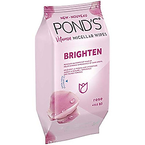Pond's Vitamin Micellar Wipes For Dark Spots Brighten Rose Removes Waterproof Makeup 25 Wipes