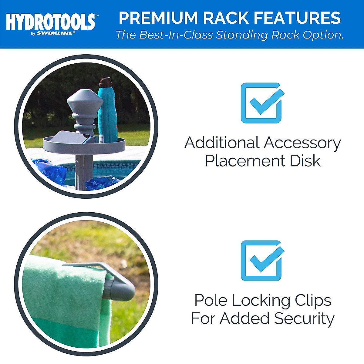 HYDROTOOLS BY SWIMLINE 89033 Premium Free Standing Poolside Valet Towel Rack Adjustable With Water Weighted Base Three Arms Secure Clips For Outdoors & Indoors Pool Patio Poolside Holder Drying Stand