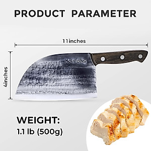 HolaFolks Serbian Chef Knife, Anti-Rust Oil Coating Kitchen Cooking Knife with Sheath, Dividing Knife Hand Forged High Carbon Steel Butcher Knife for Home Kitchen Restaurant Cooking Camping