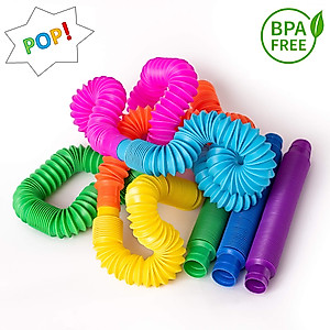 nutty toys 8pk Pop Tubes Sensory Toys (Large) Fine Motor Skills Learning Toddler Toy for Kids Top ADHD Autism Fidget 2023 Best Toddler Travel Toy Gifts Idea Unique Christmas Boy Girl Stocking Stuffers