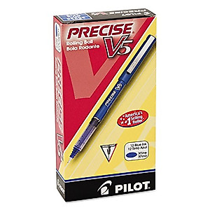 PILOT 35335 Precise V5 Roller Ball Stick Pen, Precision Point, Blue Ink, 5Mm, Dozen