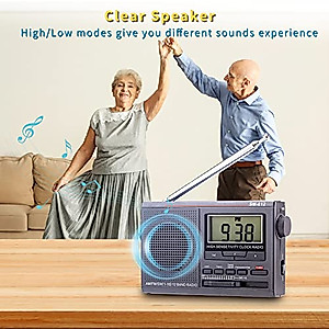 Portable AM FM SW 12 Bands Shortwave Radio, Small Walkman Digital Radio, Time Setting with Auto Power On/Off, High/Low Tone Mode, Build-in Speaker and Earphone Jack, Powered by DC or 2AA Battery