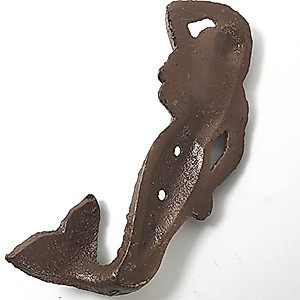 NSBELL 2PCS Rustic Cast Iron Mermaid Hook Wall Hanger Decor Beach Nautical Towel Holder