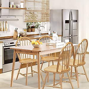 WATERJOY 18 Inch Wood Oak Dinning Chairs Set of 4, High Back Spindled Rubberwood Winsome Seating Chair for Kitchen Living Room Farmhous