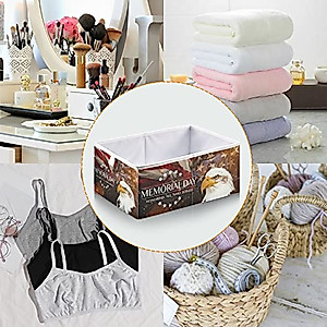 RunningBear American Flag Memorial Day Storage Basket Storage Bin Square Collapsible Toy Bins Large Toy Chest Organizer for Makeup Closet Bathroom Bedroom