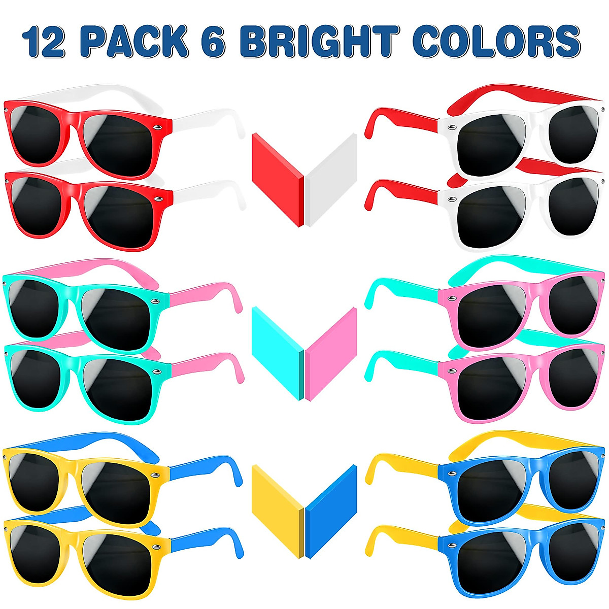 GINMIC Valentines Kids Sunglasses Party Favors, 12Pack Neon for Kids, Boys and Girls, Great Gift Birthday Supplies, Beach, Pool Favors, Fun Gift, Toys, Goody Bag Favors - 80’s Accessories