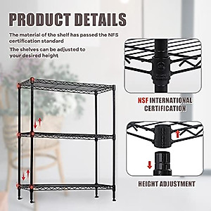 NChanmar 3-Tier Wire Shelving Unit Storage Shelves Shelf Organizer 30"x23"x12" Heavy Duty Metal Storage Rack Wire Rack NSF Height Adjustable for Laundry Bathroom Kitchen Garage Shelving(Black)