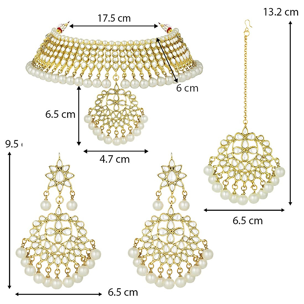 Aheli Kundan Pearls Designer Necklace Earrings Maang Tikka Set Indian Traditional Ethnic Engagement Wedding Party Wear Jewelry for Women