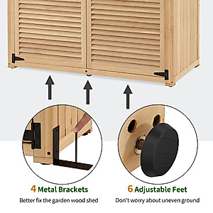 MCombo Outdoor Wooden Storage Cabinet, Garden Tool Shed with Latch, Outside Tools Wood Cabinet with Double Doors for Patio 1900 (Natural, Large)