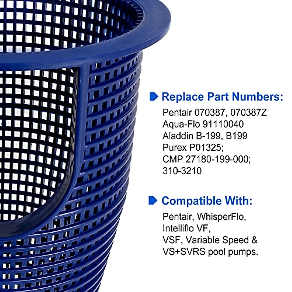 91110040 Pump Basket Replacement for Pentair Whisperflo Intelliflo Pumps, Filter Basket Compatible with IntelliFlo VF VS+SVRS I1 Variable Speed Pump, WhisperFlo Pump Skimmer, Replace 070387, B-199