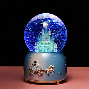 Snow Globe Castle Crystal Ball Automatic Snowfall Musical Rotating Crystal Ball with 7 Color Changing Lights Music Box Castle for Girls Boys Xmas Santa