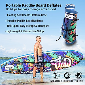 SereneLife Stand up Paddle Board Inflatable - Non-Slip SUP Paddle Board Paddle, Pump, Leash, and Accessories - Fun Water inflatable paddle board for Adults and Youth with Wide Stable Design