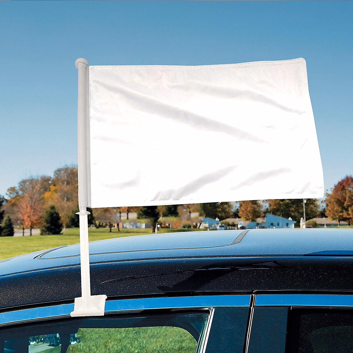 BANNER BUZZ MAKE IT VISIBLE Solid White Car Window Clip Flag Fade Resistant Vehicle for Patriotic, Sports Events, Parades - Premium - Double Side Printing (Pack of 100)