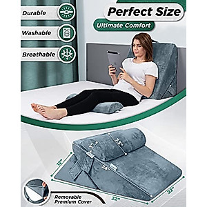 Lunix 3pcs Orthopedic Bed Wedge Pillow Set, Post Surgery Memory Foam for Back, Leg & Knee Pain Relief, Sitting Pillow, Adjustable Pillows for Acid Reflux and GERD for Sleeping, with Hot Cold Pack