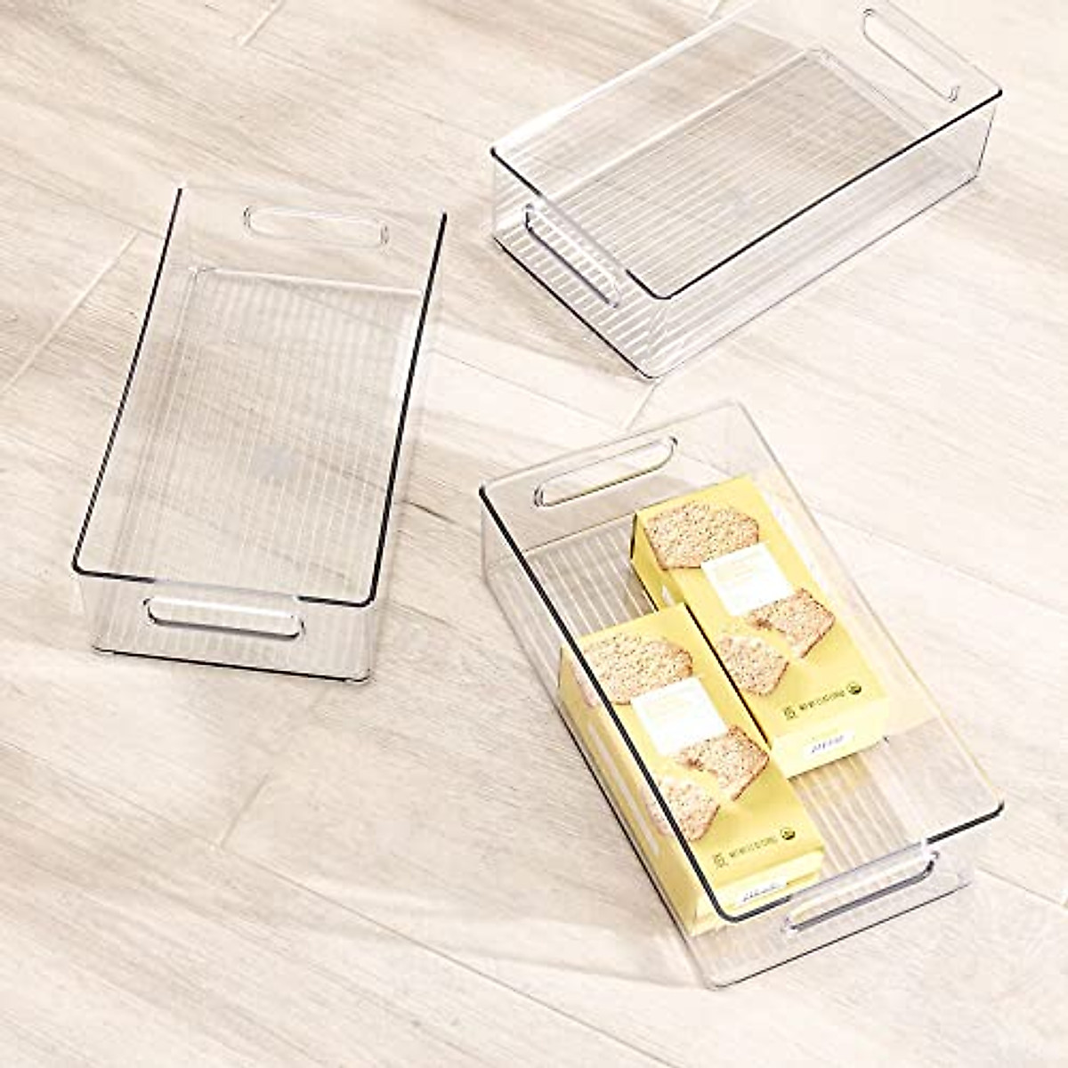 iDesign Plastic Refrigerator and Freezer Storage Bin, BPA-Free Organizer for Kitchen, Garage, Basement, Set of 3, Clear, 3 Count