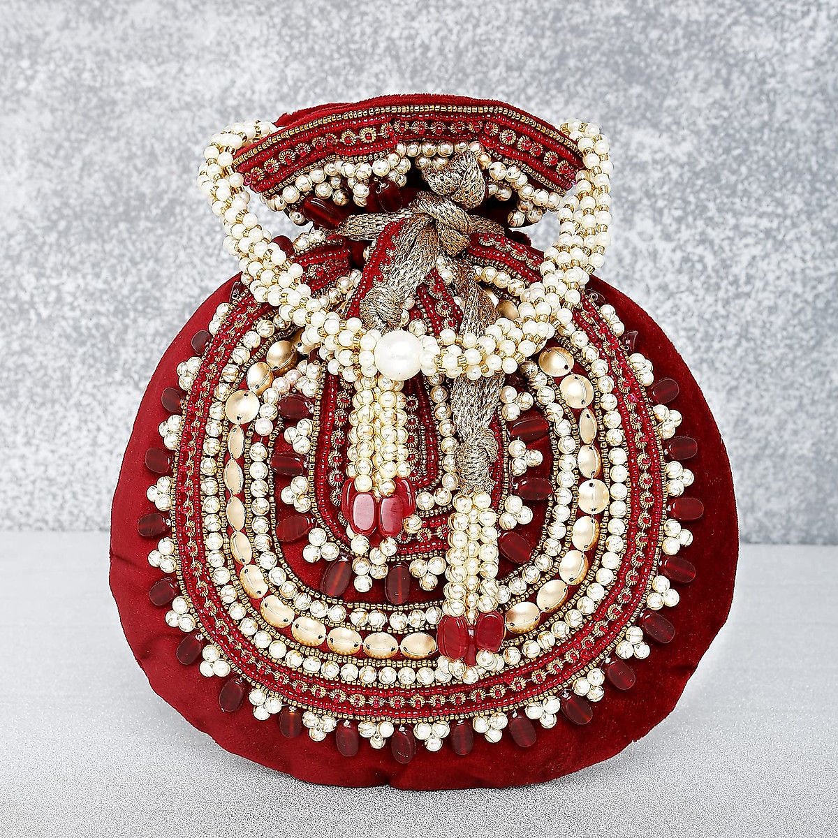 Aheli Gold Potli Bags Gift for Women Evening Bag Clutch Ethnic Bride Purse with Drawstring