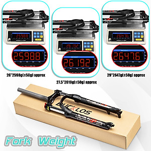 BUCKLOS 26/27.5/29 MTB Suspension Fork Travel 100mm, 28.6mm Straight Tube QR 9mm Crown Lockout Aluminum Alloy XC Mountain Bike Front Forks