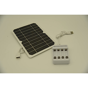 HUI YINGC Solar Power Charger with 5 Watt Portable Solar Panel for 1.2V AA & AAA Household Rechargeable Batteries, with 5 Watt Solar Panel and 4-Bay USB AA & AAA Charger