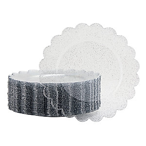 BLUE PANDA 50 Pack Silver Plastic Plates for Party Supplies, 9 Inch Disposable Silver Glitter Plastic Plates with Scalloped Edges