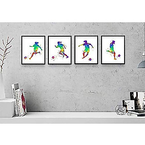 Female Soccer Player Sport Abstract Wall Art Print 8x10, Set of 4, Teen Girl Bedroom, Club Locker Room, Dorm Room Decor, Ideal for Football, Coach and Fan