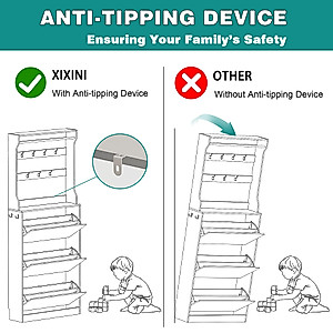 Shoe Cabinet for Entryway with 3 Flip Drawers, White Tall Wood Shoe Storage Cabinet with Coat Rack, Narrow Hidden Slim Freestanding Shoe Rack Organizer, 2 in 1 Hall Tree for Living Room, Hallway