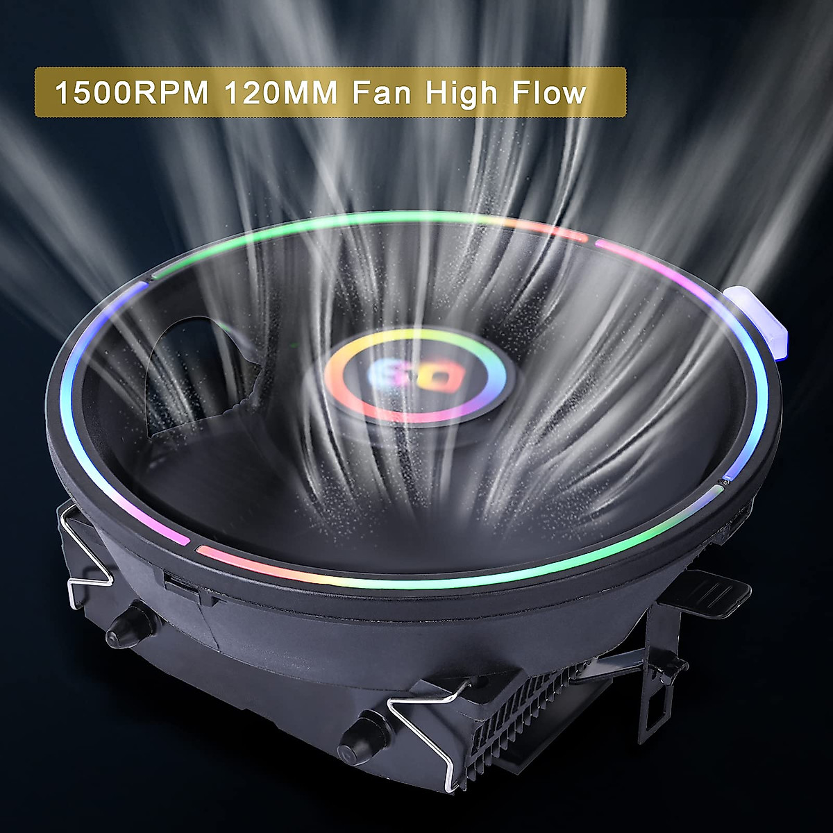 DS 120MM CPU Cooler for PC Case, Black Aluminum Extrusion CPU Cooling LED Fan for Computer Case, Compatible with Intel LGA 1366 1156 1155 766 (Static RGB Fan, C Series)