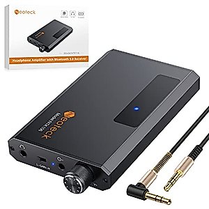 Neoteck Portable 3.5mm Headphone Amplifier with Bluetooth 5.0 Receiver, Two-Stage Gain Switch, 16-150 Ohm HiFi Earphone Amp, Aluminum Matte Surface