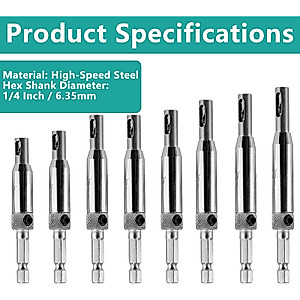 Aracombie 17pcs Self Centering Drill Bit Set for Metal Woodworking, 8 Sizes 1/4 Inch Hex Shank Vix-Bit Self-Centering Bits Hinge Centering Tool with Hex Key & 8 Replacement Drill Bits, 5/64-1/4 Inches
