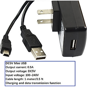 DC 5V Adapter,Mini USB Cable AC DC Adapter Mini B DC Cord for Scan Radio,Record, T1 Calculator,Blue Dnowball Mic, MP3,Camera,Tablet,Hub,DVR, ps3 Controller,Black