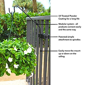 Hold It Mate Multi-Use Hook Kit Hang Flower Baskets Bird Feeders Chimes Lanterns on a Vertical Deck Railing, Balcony Porch or Fence 18 inches Long Holds up to 15lbs with Ease!