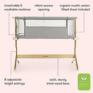 Newton Baby Bassinet & Bedside Sleeper with Mattress & Sheet - 100% Breathable & Washable, Removable Dual-Layer Cover | Solid Birch Frame Adjustable Height & Infant Access Opening | Bedside Bassinet