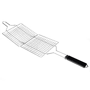 JAHH Fish Grilling Basket, Folding Portable Stainless Steel BBQ Grill Basket for Fish Vegetables Shrimp with Removable Handle