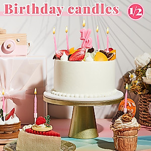 MTLEE 1/2 Birthday Candle Half Birthday Cake Topper with 10 Thin Spiral Cake Candles in Holders for 1/2 Birthday Anniversary Celebration Wedding Party Decorations(Pink)