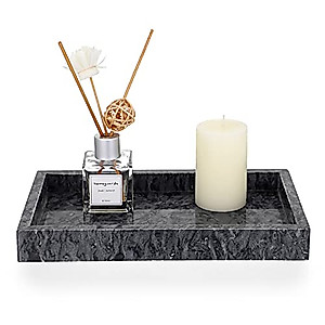 Hipiwe Natural Marble Tray for Kitche Bathroom Desktop Coffee Table, Stone Vanity Organizer Tray Decorative Tray Plate Holder for Tissues, Candles, Towel, Plant (Black)
