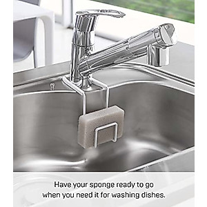 YAMAZAKI home 4388 Faucet-Hanging Sponge Holder-Kitchen Organizer Sink Rack Basket, One Size, White