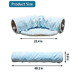 BNOSDM 2-in-1 Rabbit Tunnel Bed for Bunnies Tube Collapsible Removeable Mat Rabbits Tunnels Tubes Toys Small Animal Hideout for Pet Kittens Chinchilla Ferrets Guinea Pigs Hamster Blue