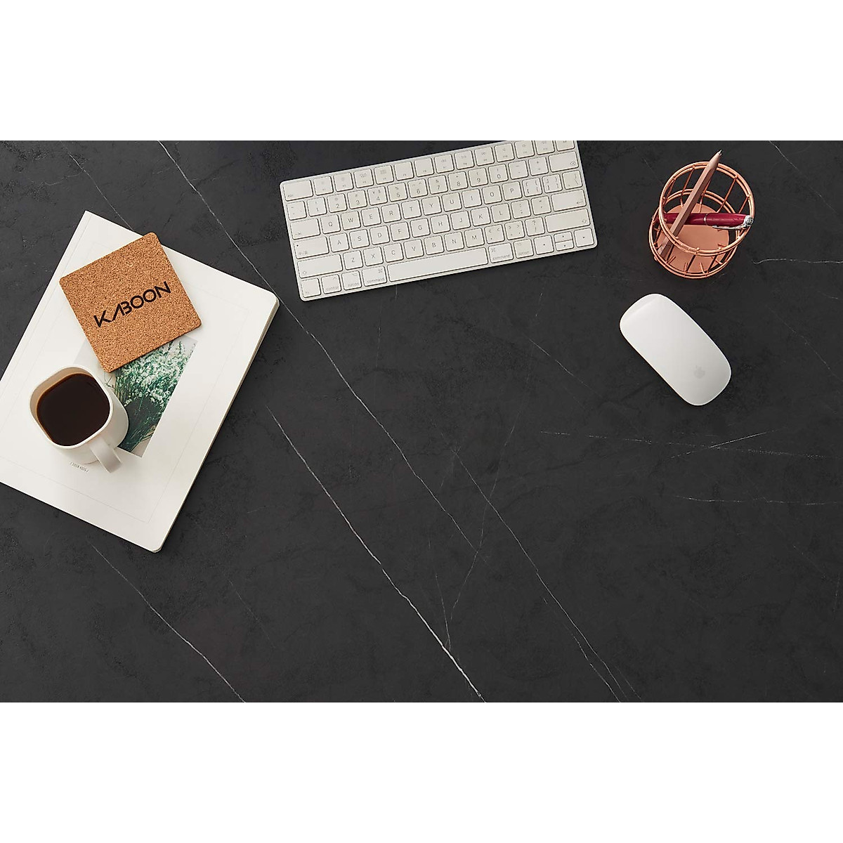 Kaboon Universal Tabletop 55"x27.5", Solid One-Piece Melamine Table Top, Double Desk L-Desk DIY, Home and Office Countertop, Cloud Atlas/Black Marble